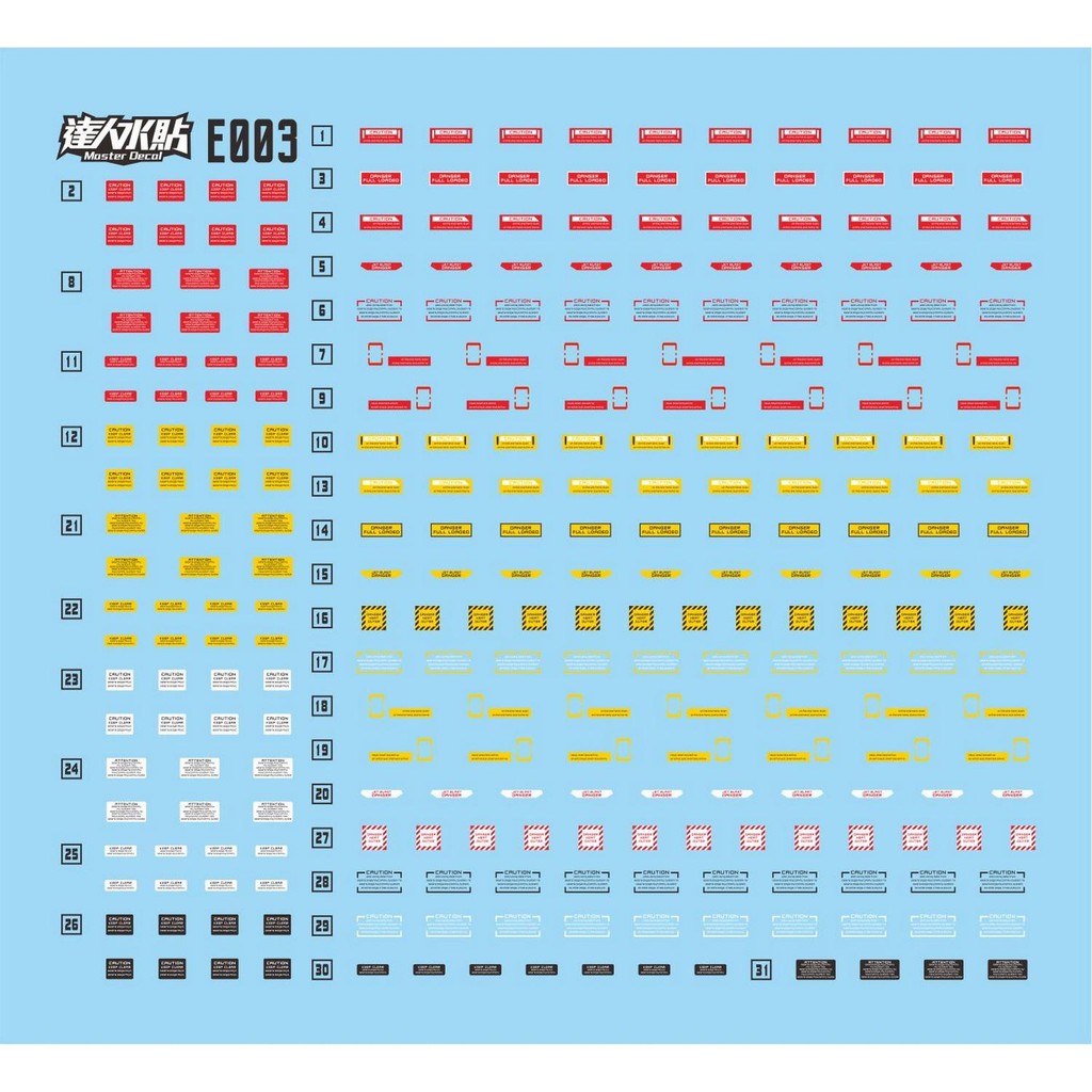 MASTER Water Slide Decal E003 Warning Sign Logo HG 1/144 General Use ...