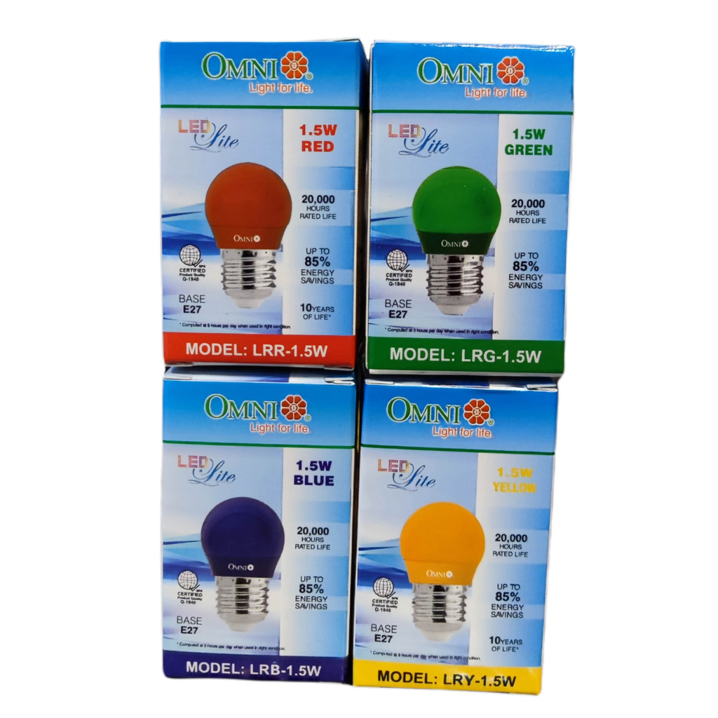 OMNI 1.5W LED Bulb Colored E27 220V Round Bulb Available in Blue, Green ...