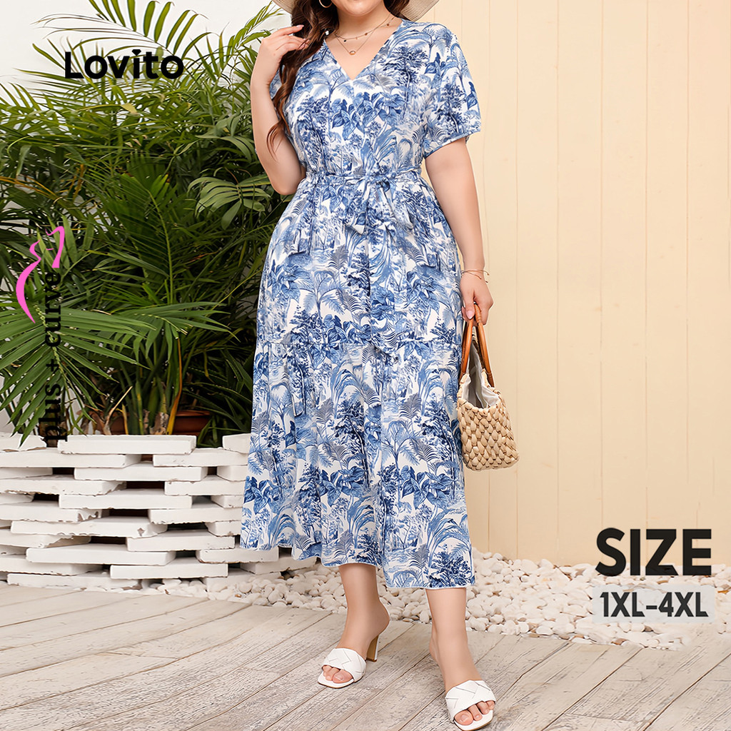 (Trendy) Lovito Women Plus Size Curve Casual Floral Pattern Spring ...