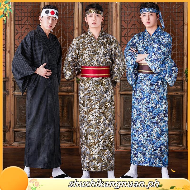 Japanese Traditional Samurai Kimono For Men Yukata Bathing Robe Hekoobi Loose Style Sauna Wear ...