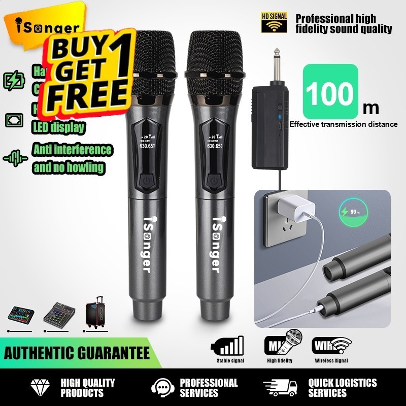 Professional Wireless Microphone Rechargeable UHF Dual Mic Set for ...
