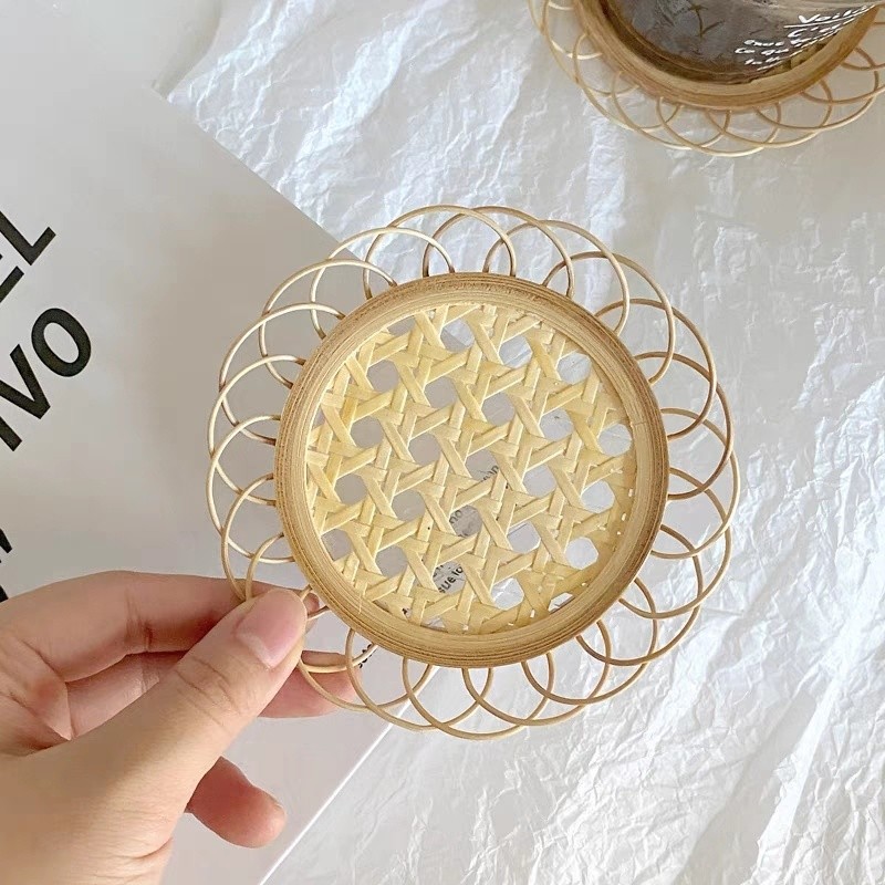 Coaster Style Handmade Bamboo Weaving Lace coaster Retro Rattan Side ...