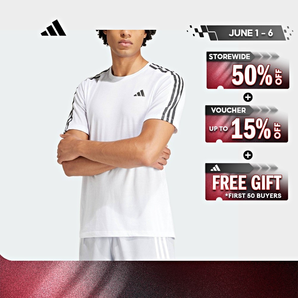 adidas Running Own the Run 3-Stripes Tee Men White IQ3835 | Shopee ...