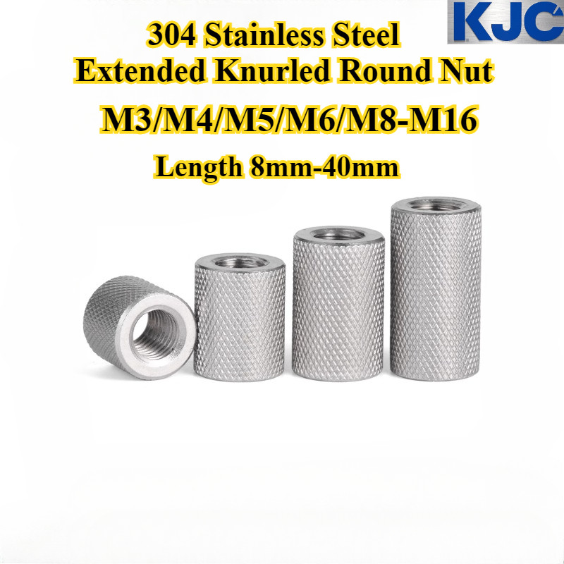 [KJC-YXLM] 304 Stainless Steel, Extended Knurled Round Nut, M3/M4/M5/M6/M8-M16, Diamond Knurled ...
