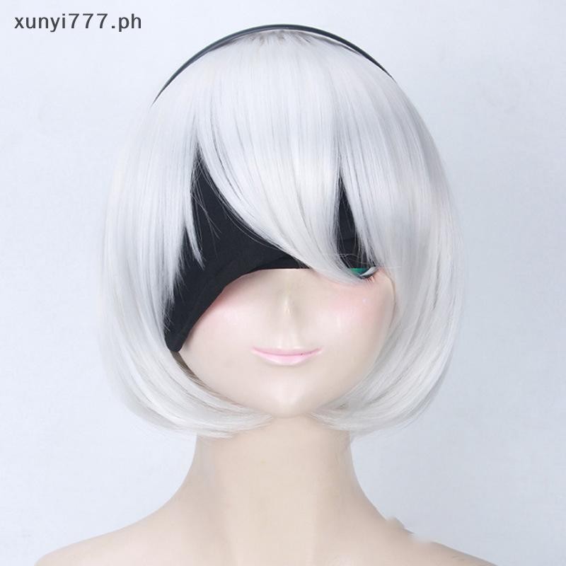 XY&HB NieR Automata 2B YoRHa No. 2 Short Straight White Cosplay Wig Bob ...