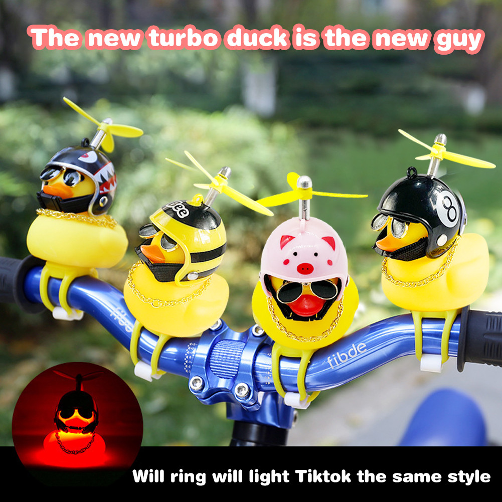 Adorable Rubber Duck Bike Bell Car Dashboard Toy With Helmet Propeller ...