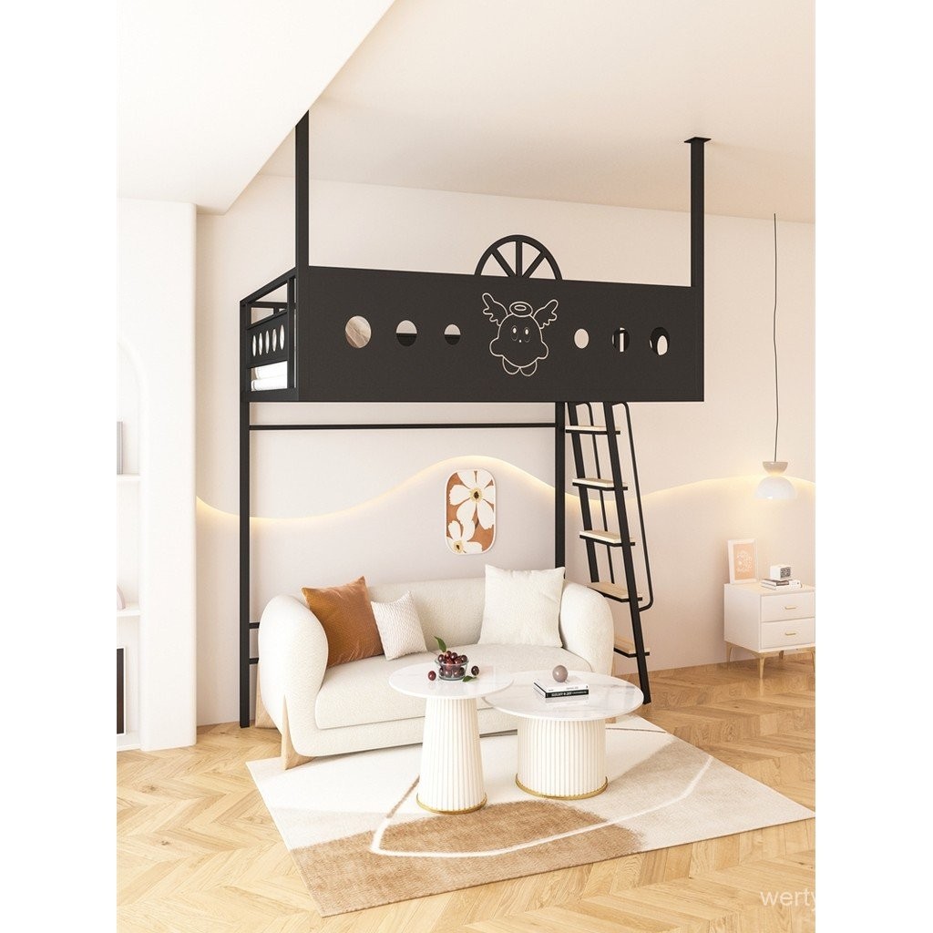 Iron Art Loft Bed Single Upper Layer Small Apartment Duplex Children's ...