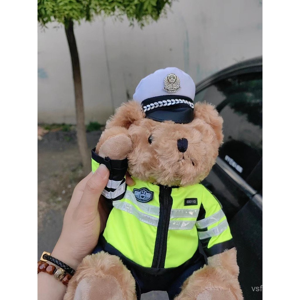 Traffic Police Bear Plush Toy Riding Iron Police Officer ...