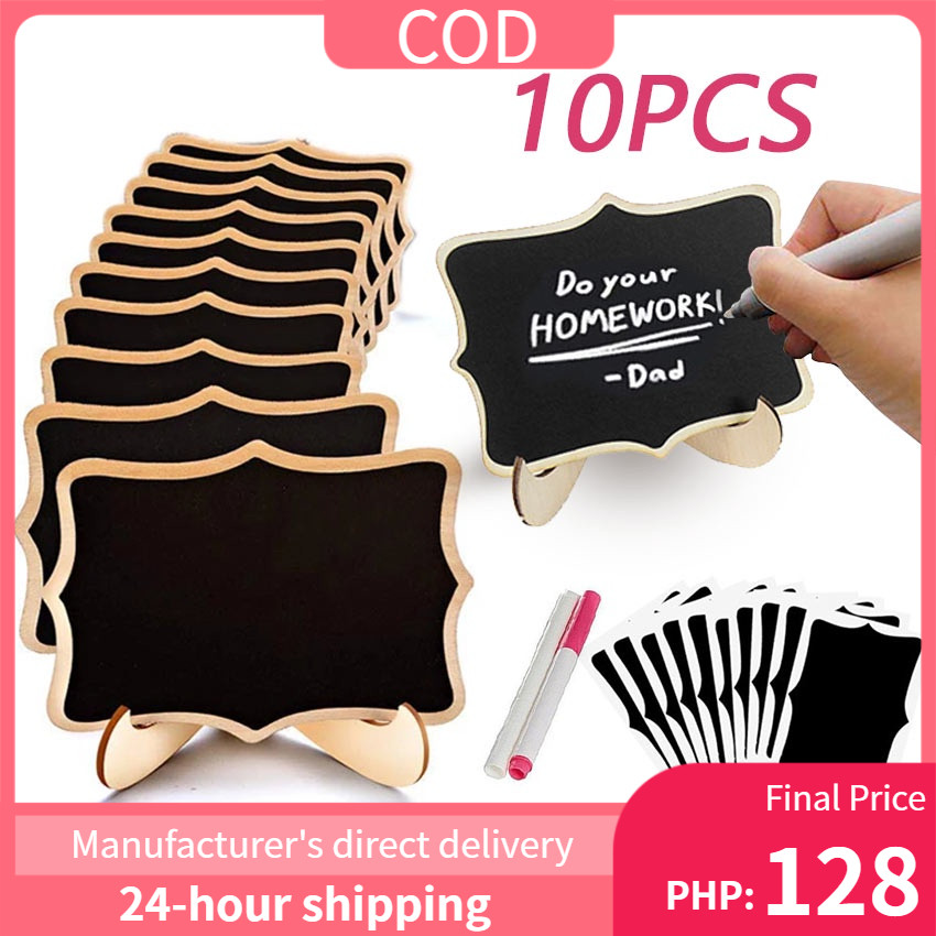 10Pcs/Set Mini Wooden Chalkboard Labels Stand - Tabletop Message Holder ...