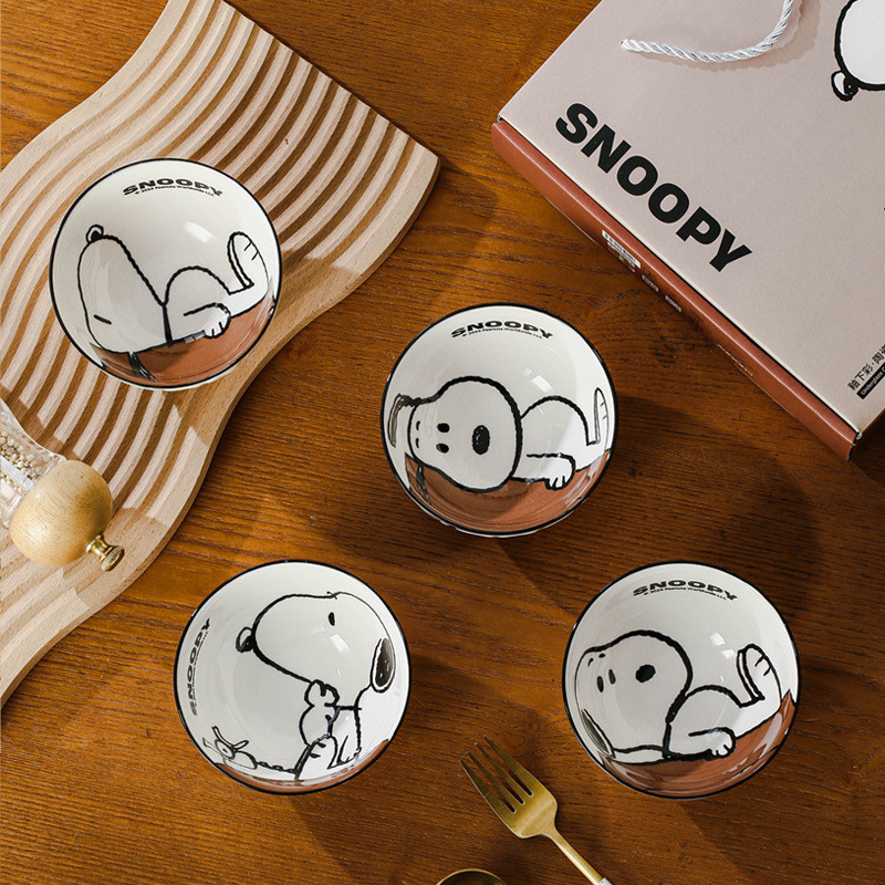 Snoopy Cute Cartoon Relief Couple Breakfast Bowl Ceramic Bowl Tableware ...