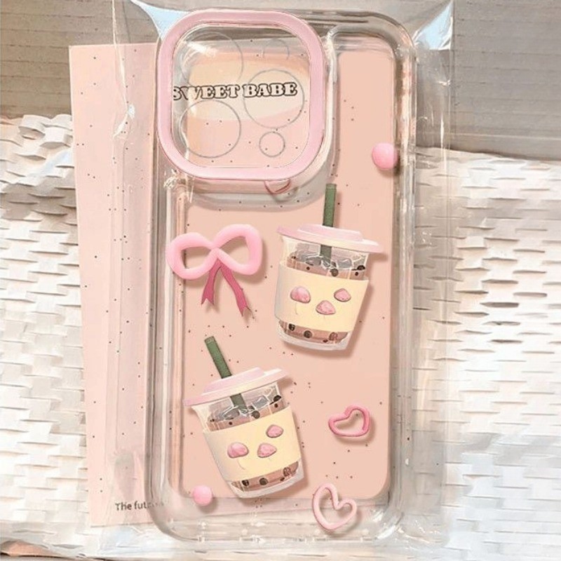 Love Milk Tea Pink Bow Printed Phone Case For Galaxy S25 S24 S23 Ultra ...