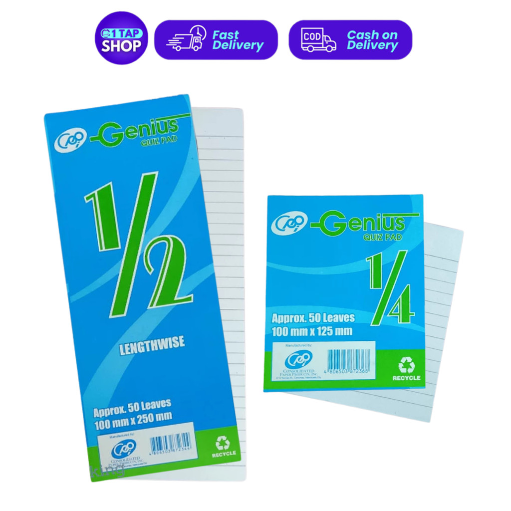 1Tap 1/4 Quiz Pad Paper 1/2 Lengthwise Papel 50 leaves | Shopee Philippines