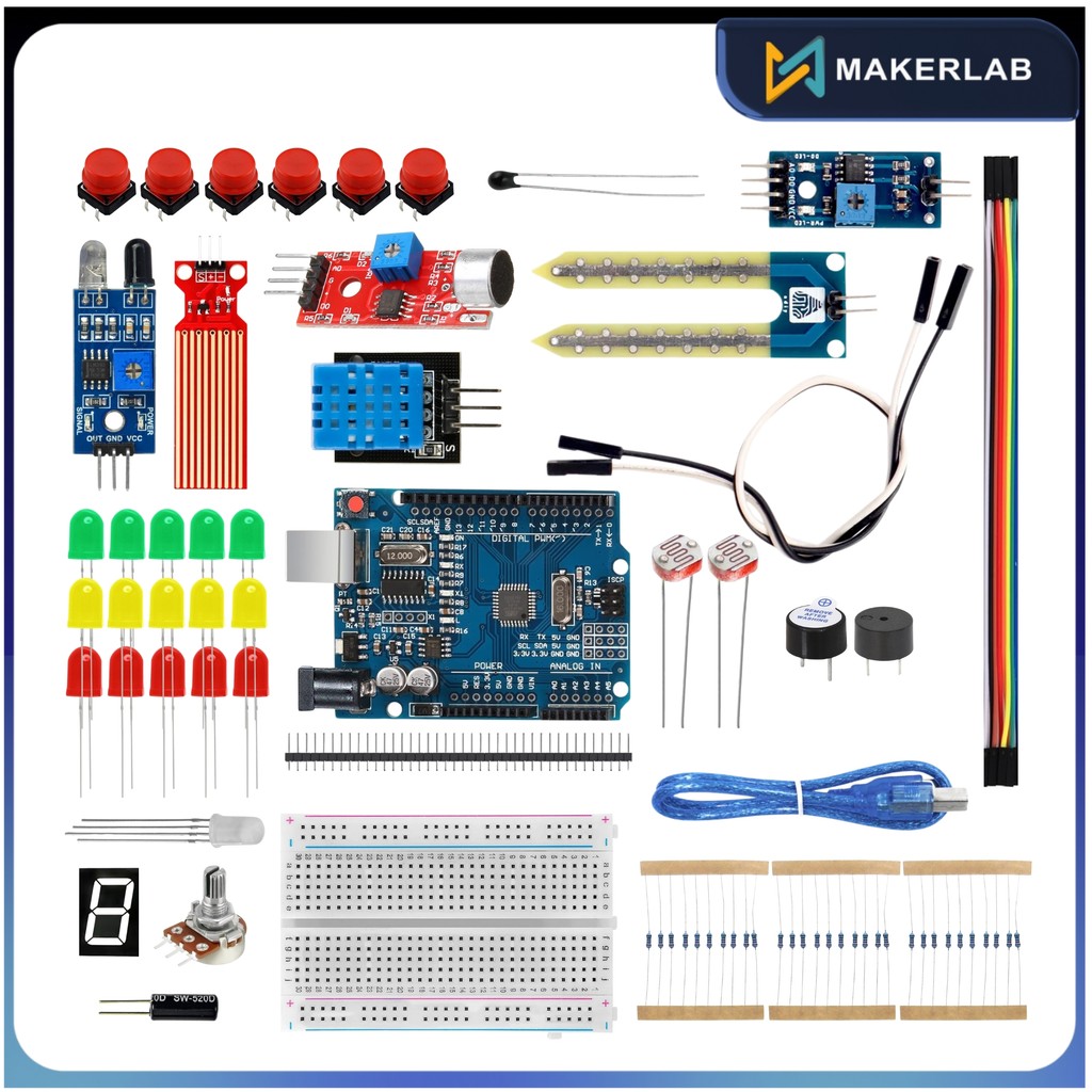 Makerlab Basic Starter Kit For Uno R3 With Tutorial Code Compatible With Arduino Set C