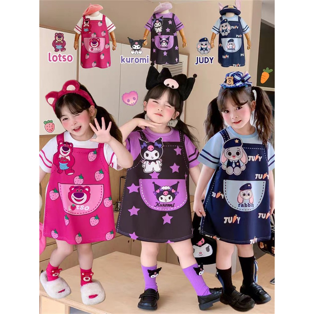 Cute Dress for Kids Girls Short Sleeve Girl‘s Dress Lotso Kuromi Judy ...