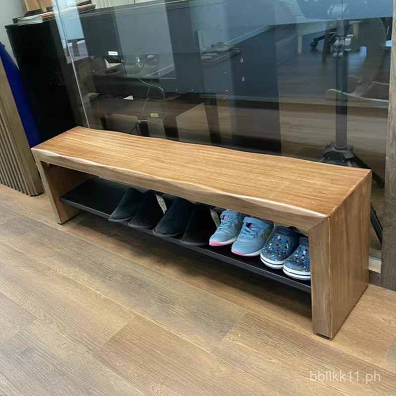 Solid Wood Shoe Changing Bench for Home Entrance, Double Layer Long ...