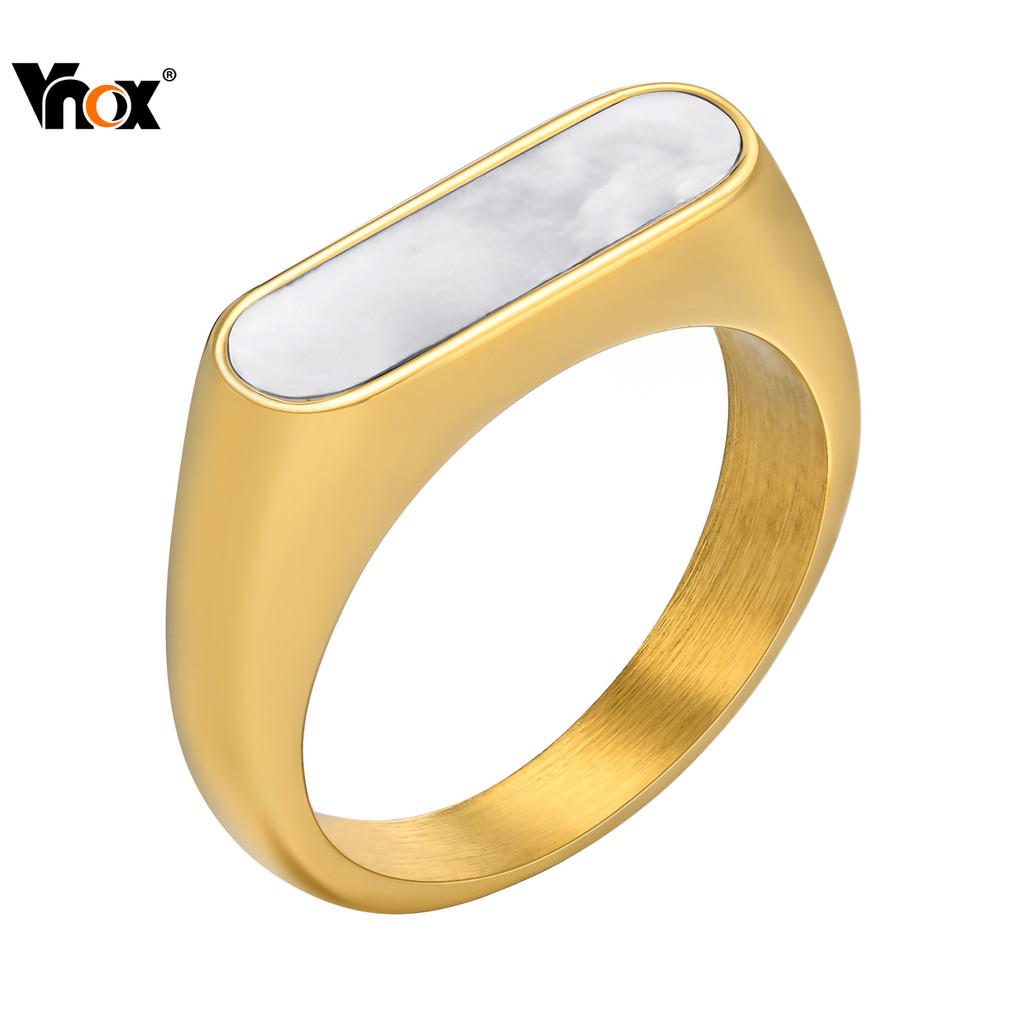 Vnox 18K Gold Plated Shell Signet Ring,Minimalist Ring Statement Signet Ring for Women Men ...