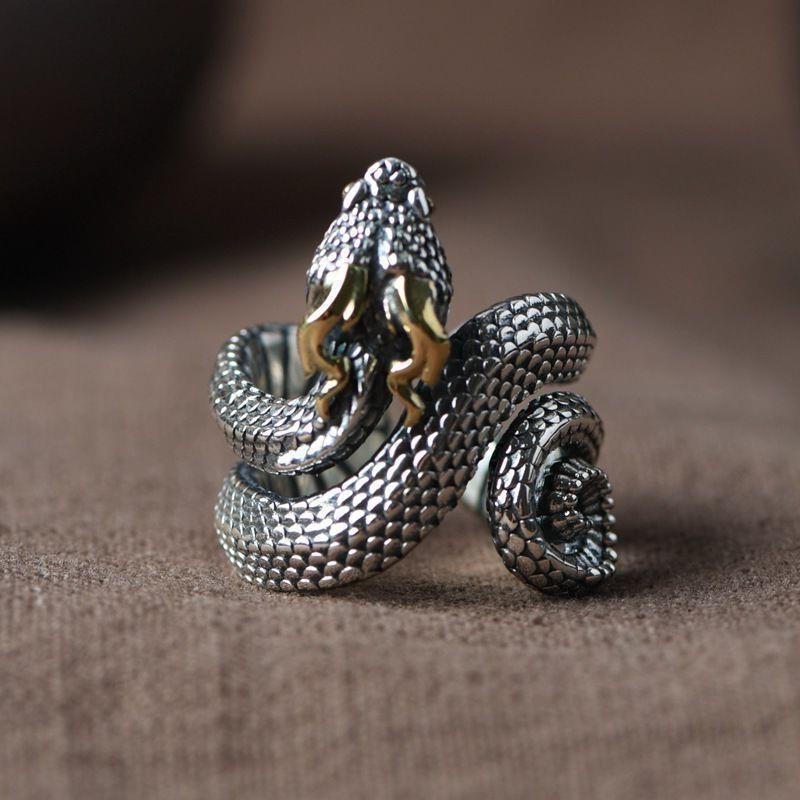 New Retro Style Python Ring Niche Unique Men's Open Ring Adjustable Old ...