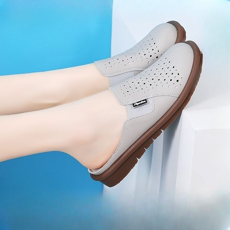 Local warehouse Gray Women's Leather Perforated Backless Flat Mules ...