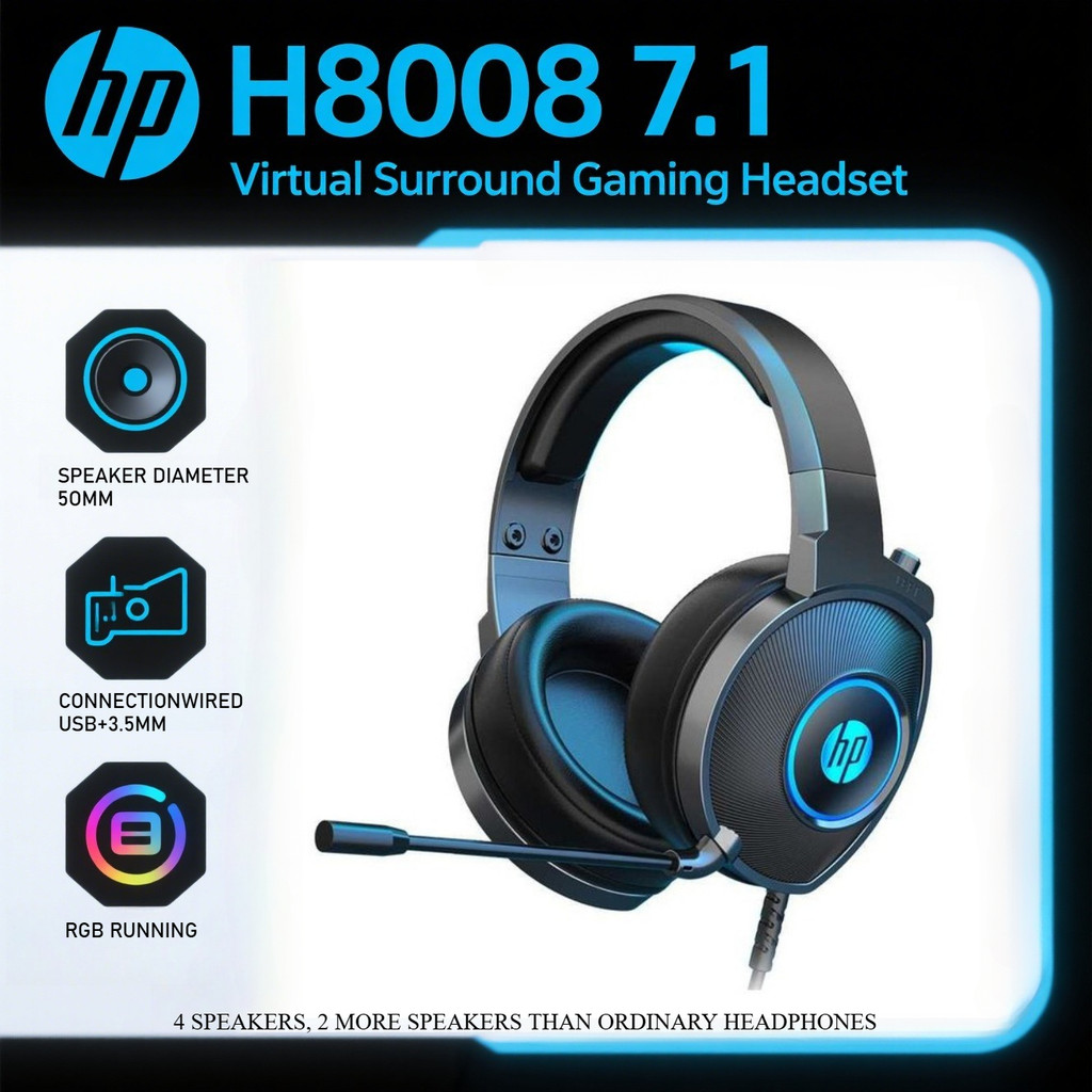 HP 8008 headset with microphone 7.1 stereo gaming headset game ...