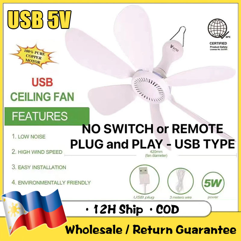Portable Fan USB Ceiling Fan 6 Blade Ceiling Fan USB Cable Fan ...