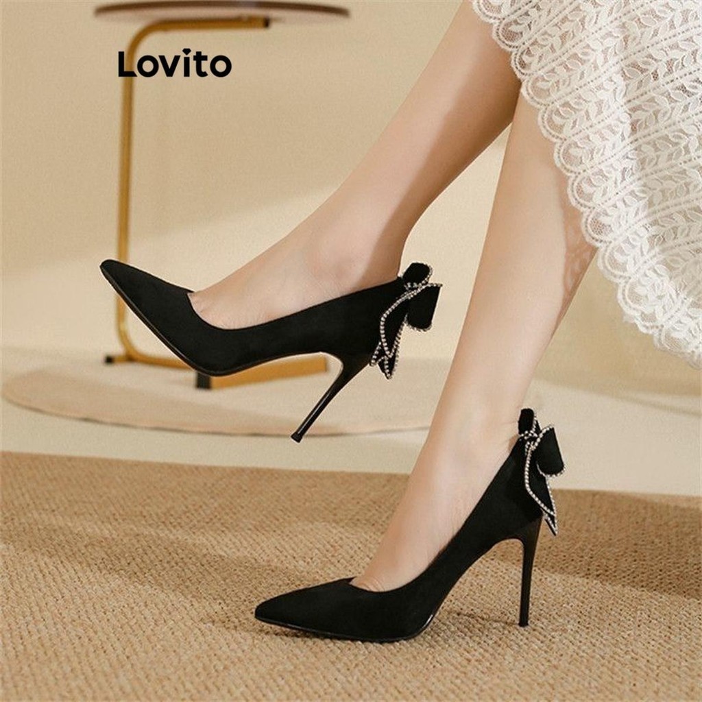 Lovito Women Elegant Plain Rhinestone Bow Sexy Fashion Pointed Stiletto ...