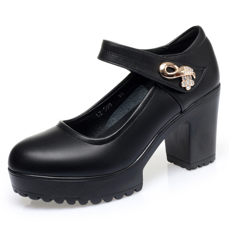 Women' Fashion Black Leather School Student Shoes Thick Sole casual ...