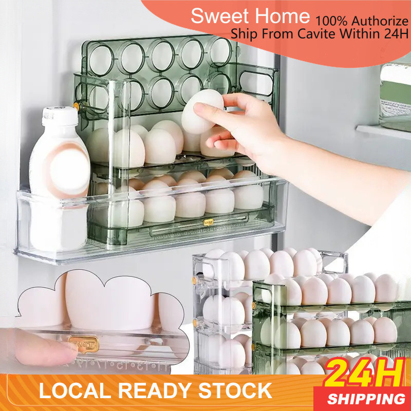 SW 30 Grid Egg Tray Three Layer Egg Storage Box Organizer Rack ...