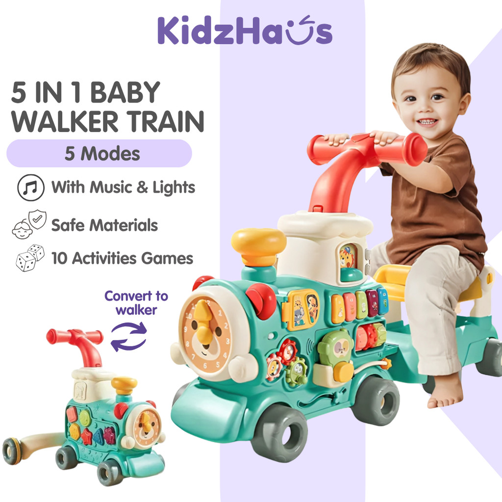 Kidzhaus 5 in1 Baby Walker Train Ultimate Baby Walker Stand-to-Sit ...