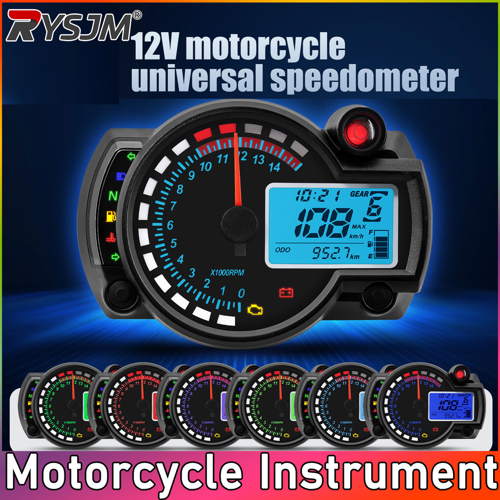 Motorcycle LCD Digital Gauge Indicator Speedometer Tachometer Meter ...