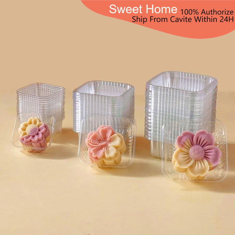 100pcs Transparent Mooncake Plastic Tray PET Pastry Cake Egg Yolk Crisp ...