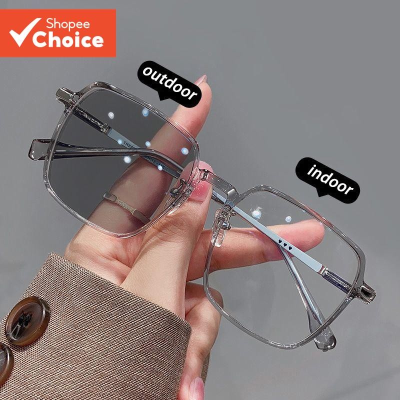 Photochromic Square Glasses Frameless Blue Light Blocking Unisex ...