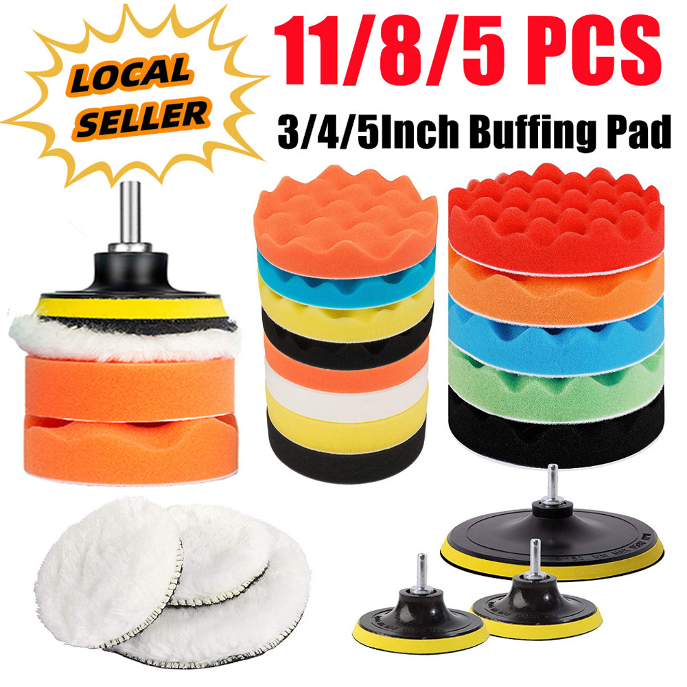 Complete Car Polisher Kit with 3-5inch Pads and Drill Adapter Buffing ...