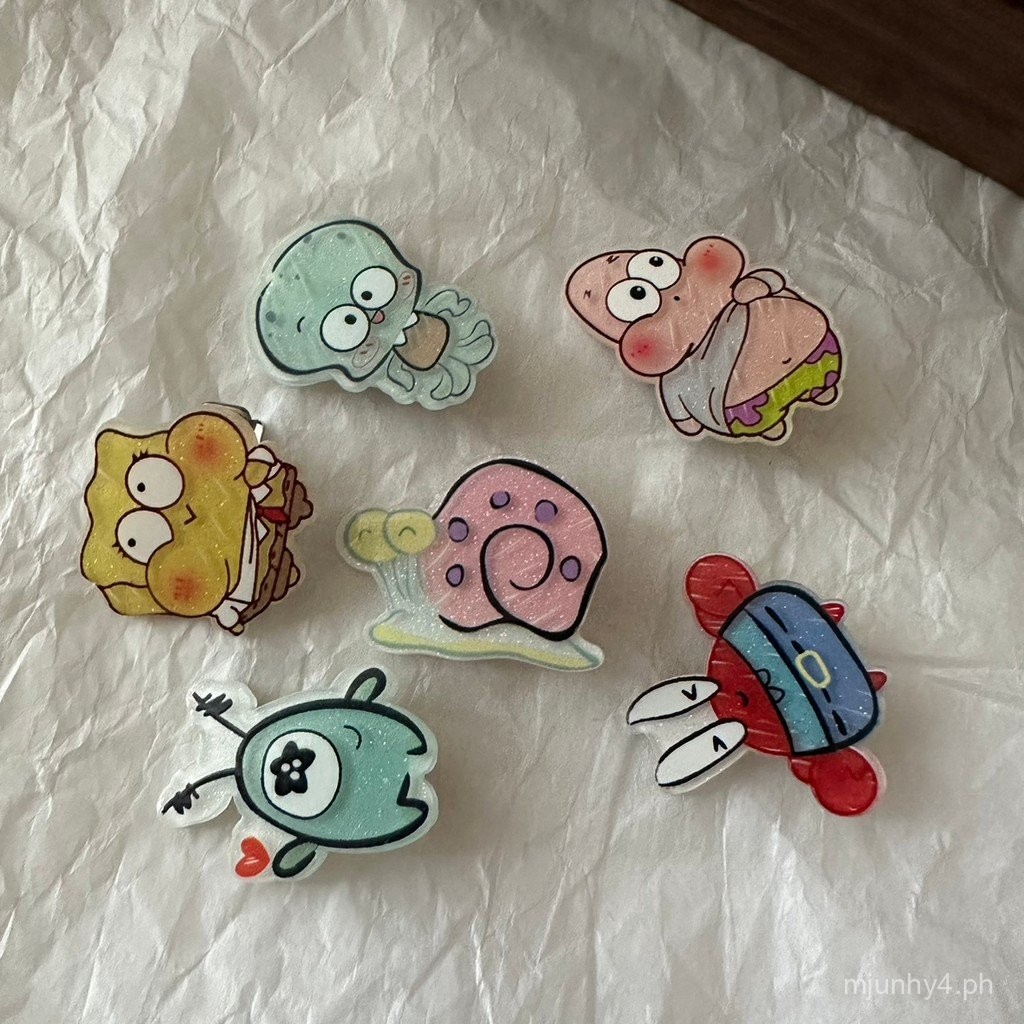 6Cute SpongeBob Patrick Star Hair Clips Cartoon Girl Heart Acrylic ...