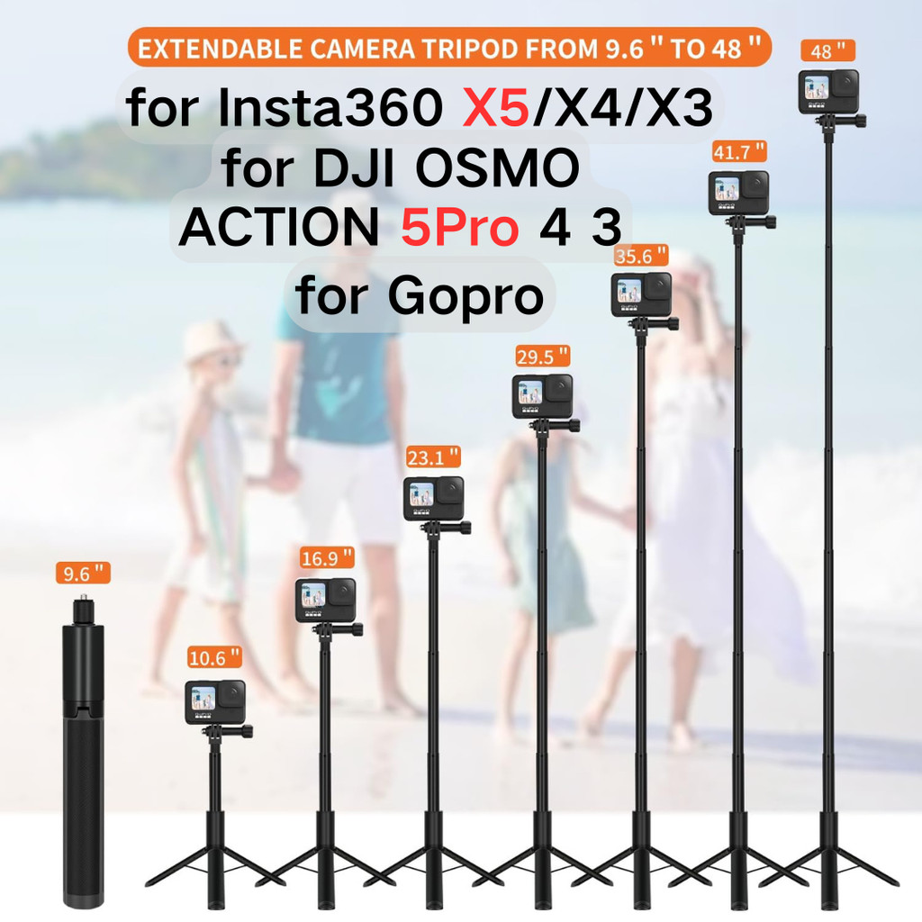 48"Invisible Extendable Camera Selfie Stick for Insta360 X5/X4/X3/GO3 ...