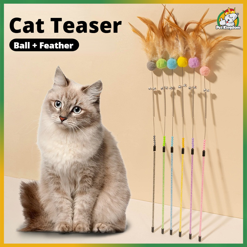 Cat Pet Teaser Play Bell Feather Stick Interactive Funny Cat Stick Toy ...