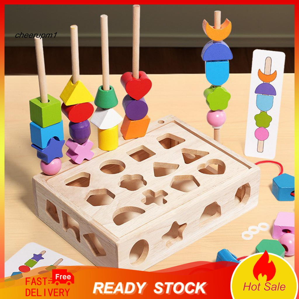 CHEER Wooden Lacing Beads Toy Kids Threading Beads Toy Wooden Beads ...