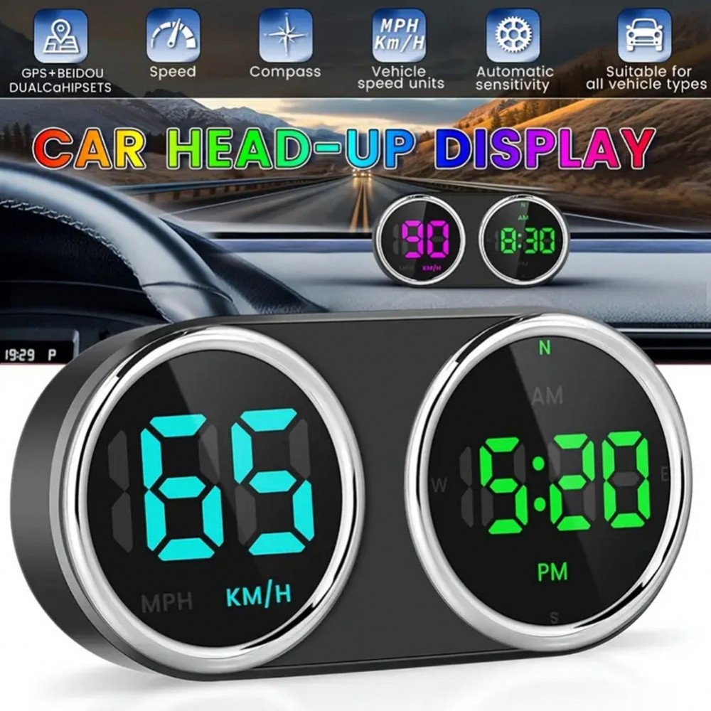 7-Color GPS Speedomter Digital Clock HUD Over-speed Alarm KM/H MP/H ...