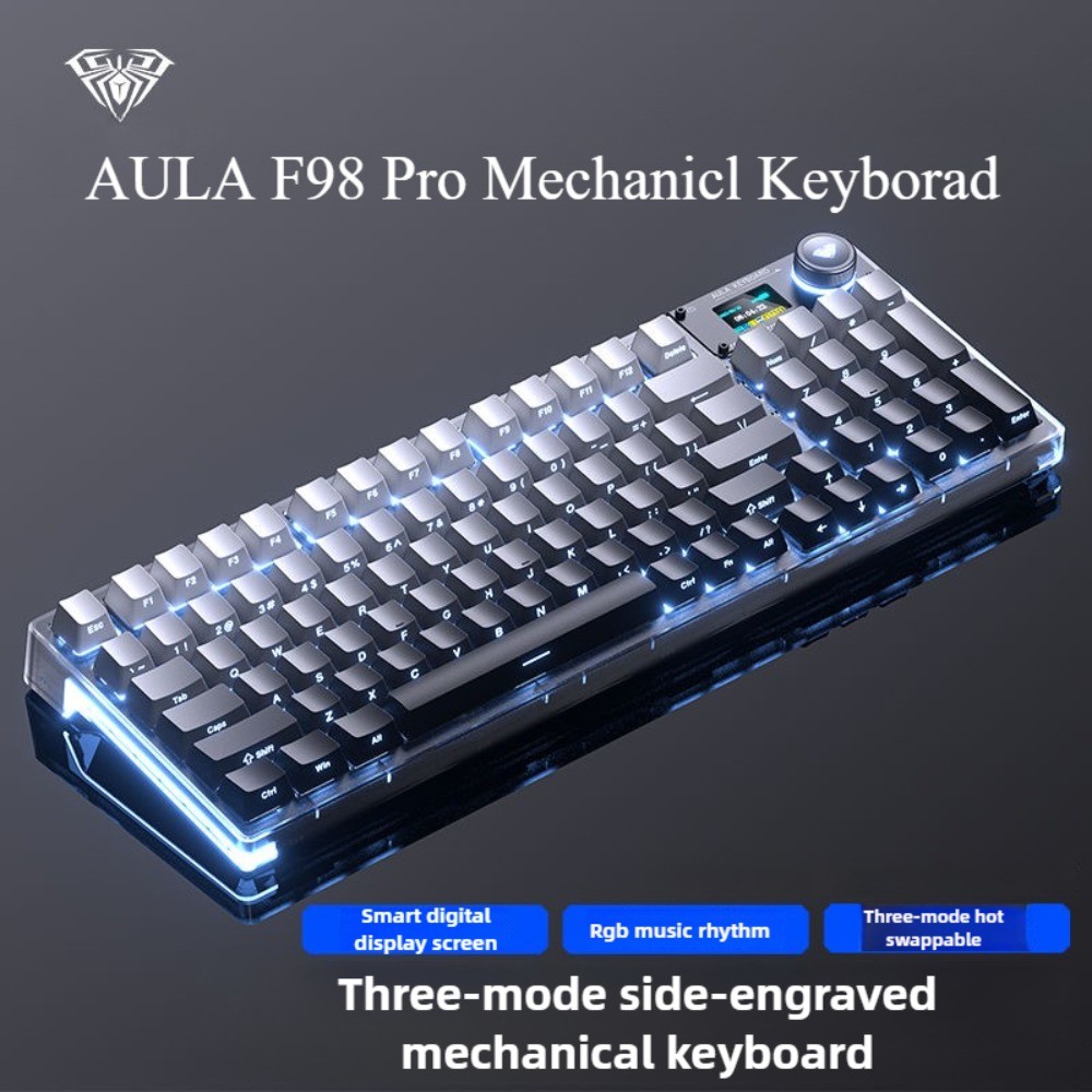 AULA F98 Pro Tri Mode Wireless Mechanical Keyboard with Display RGB Hot ...