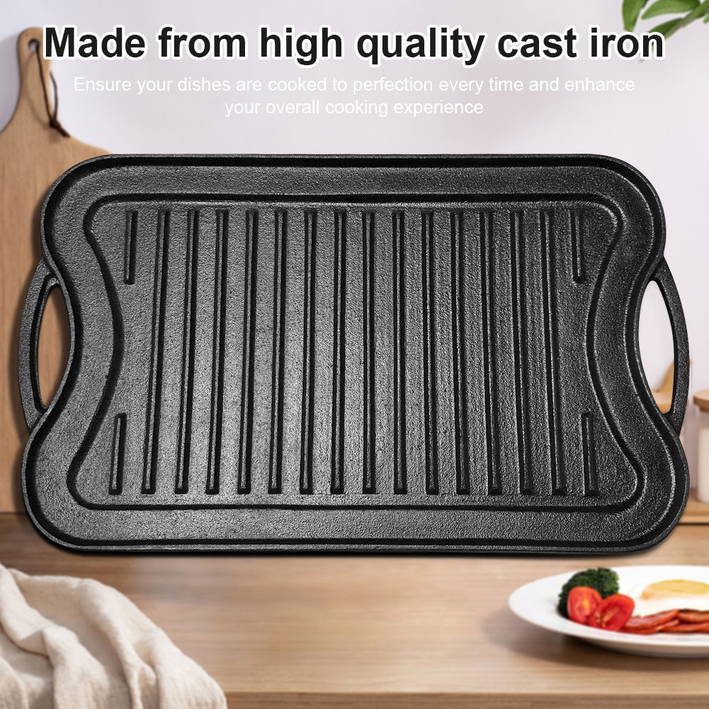 Cast Iron Grill Plate Flat & Ridged Skillet Pan Multi-Function ...