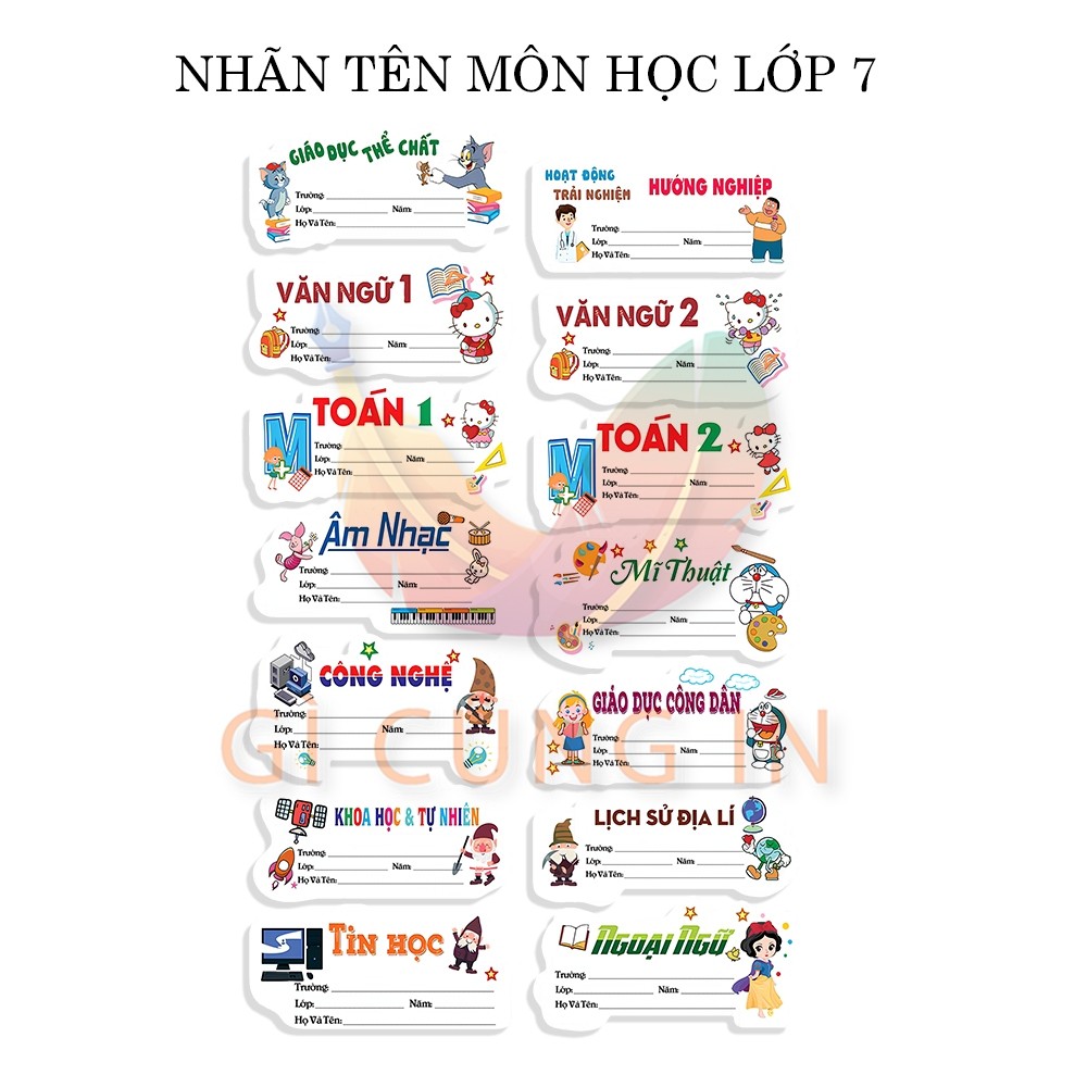 Combo of 28 Grade 7 Name Labels - Pre-printed Subject Names - Vivid ...