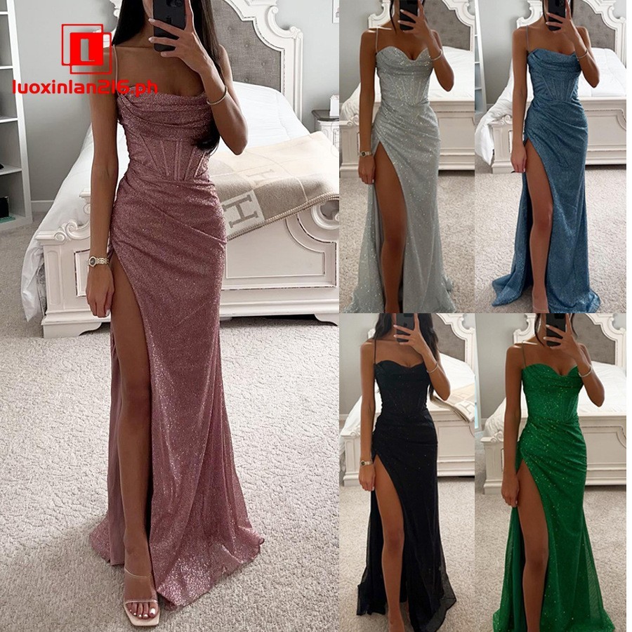 XIA| Women Polyester Maxi Dress Sparkling Sequin Off Shoulder Evening ...