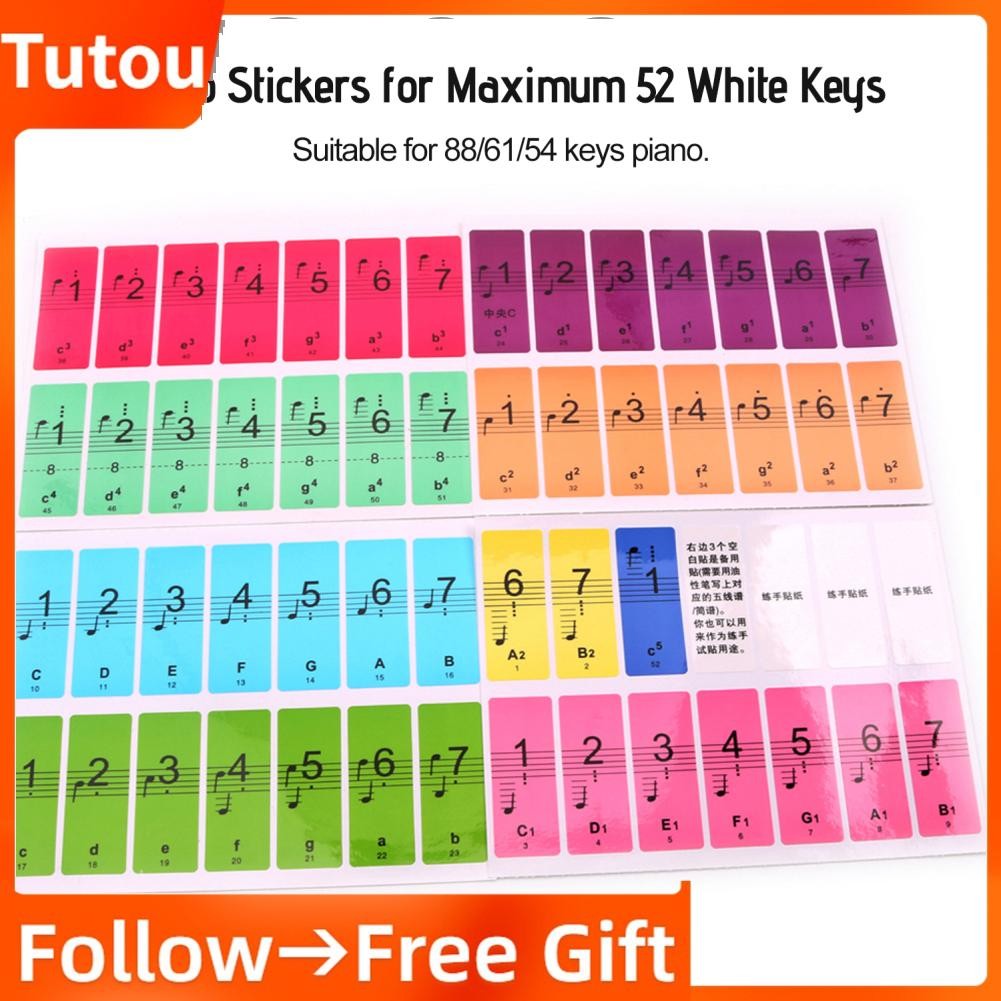 tutoushop-ph Piano Keyboard Stickers for 88/61/54 Keys Removable Note ...