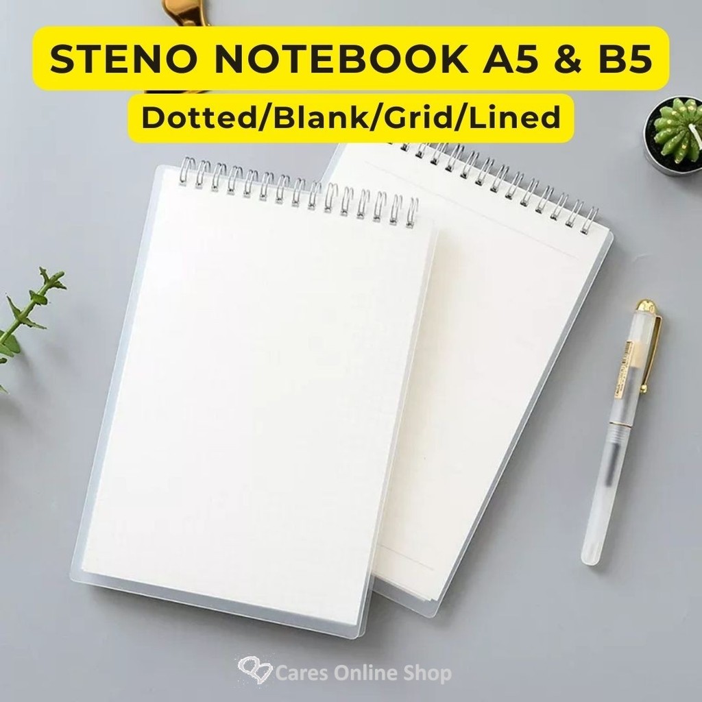 Steno Notebook A5/B5 – Dotted, Blank, Grid, or Lined Pages with Clear ...