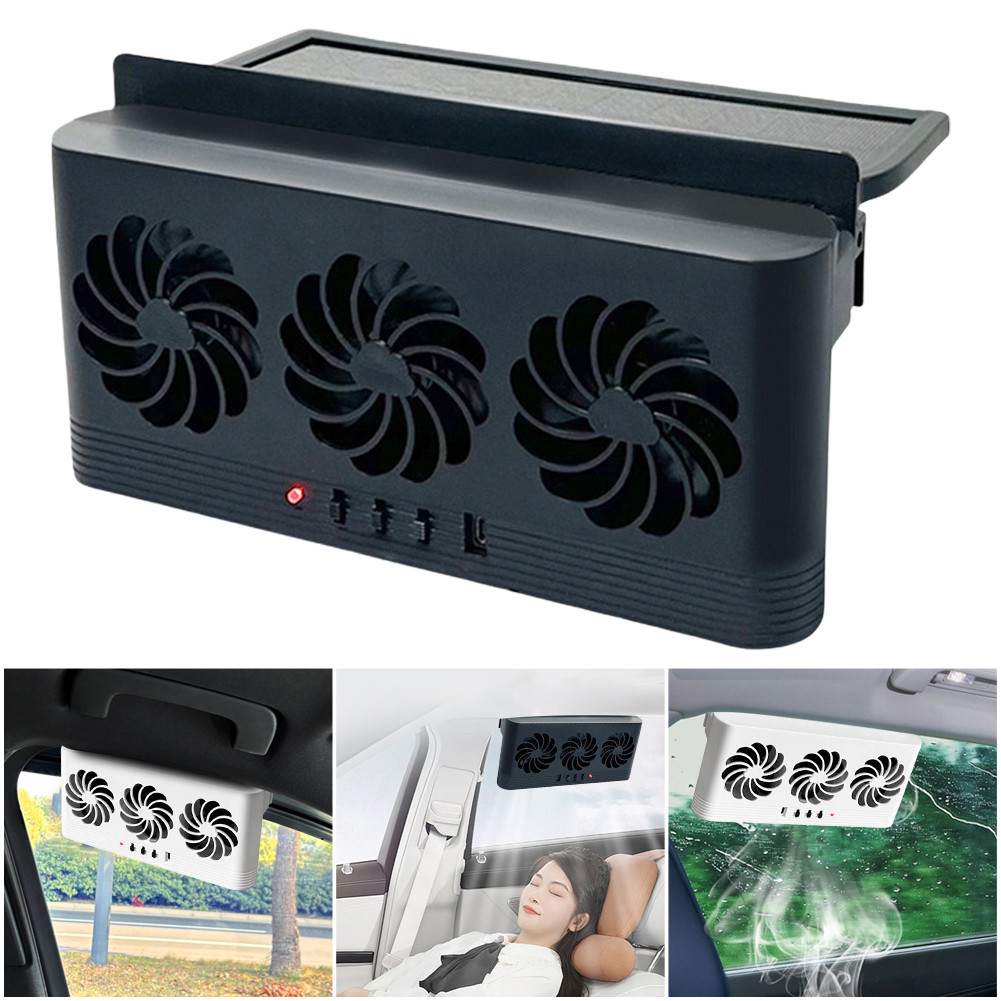 Solar Powered Car Window Air Vent Fan with 3 Air Outlets Auto Vent Fan ...