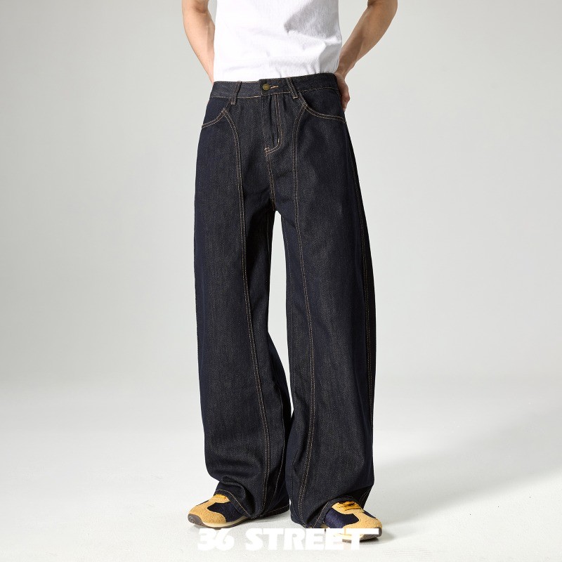 Dark Icon Plain Wide Leg Opening Men's Jeans Man Pants Full Length ...