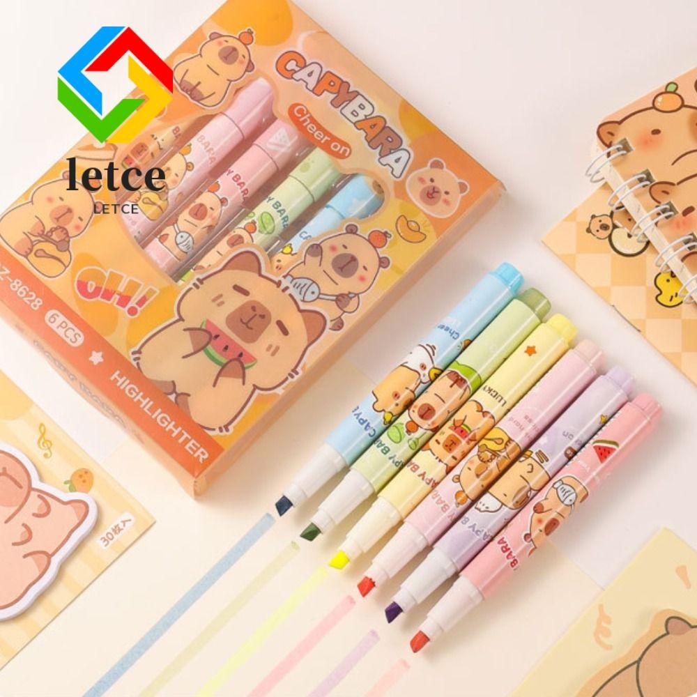 LETCE 6pcs Marking Pen, Cute Cartoon Student Stationery Capybara ...