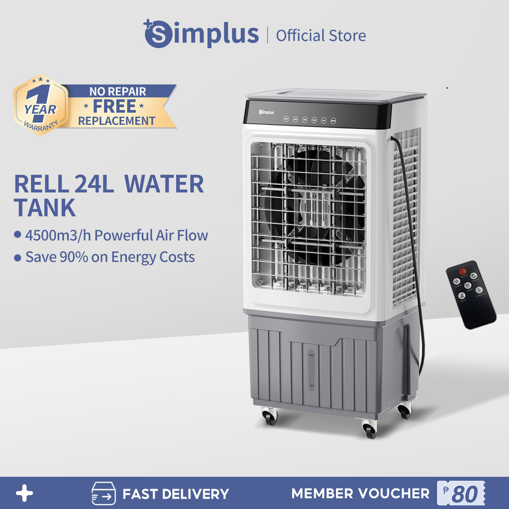 Simplus Air Cooler Cooling Fan 24L Large Water Tank 12h Timer 3 Speed Settings Remote Control ...