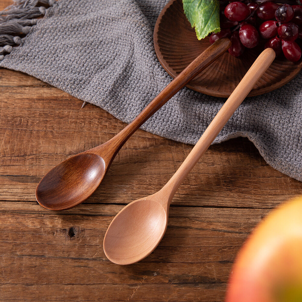 Long Handled Wooden Spoon Soup Scoop Kitchen Tableware for Honey Coffee ...
