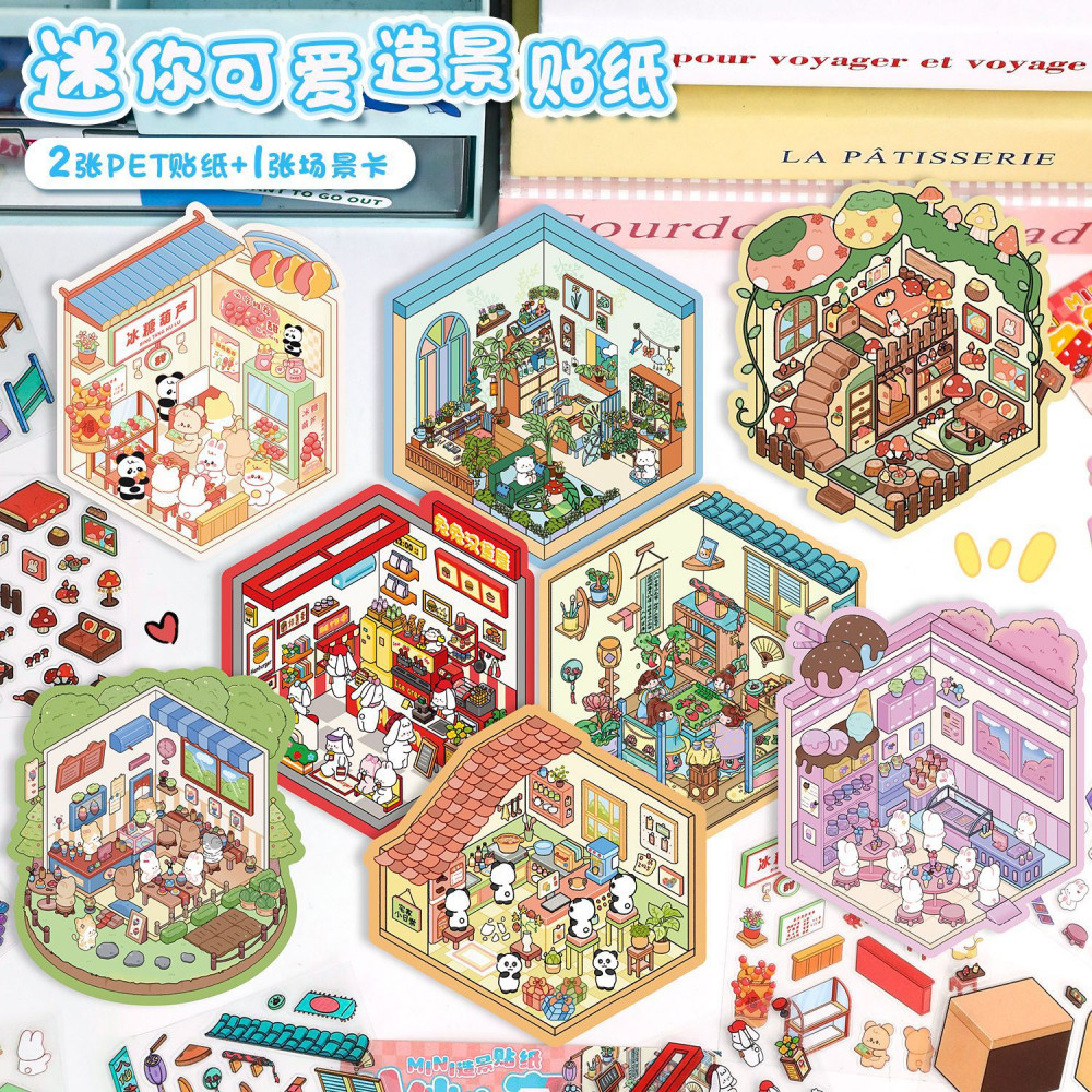 ENWEI 3 Pcs [Mini Landscape Stickers Series] 3D Cabin Scene Sticker ...