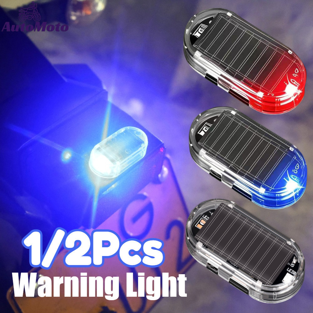 Cars Motorcycles Self Adhesive Solar Powered Warning Lights- Red Blue ...